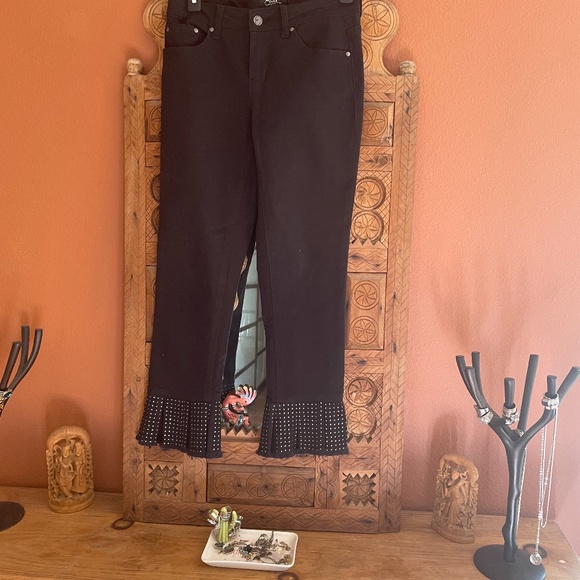 Earl Jean | Jeans | Black Ankle Ruffle Jeans With Rhinestone ...